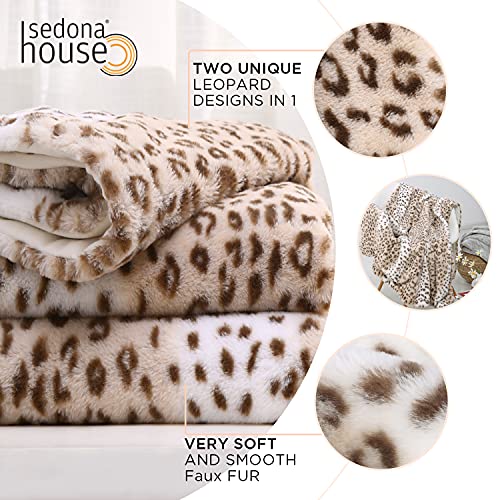 Sedona House Fuzzy Faux Fur Cheetah Throw Blanket,Lightweight Plush Cozy Soft Microfiber for Couch Travel,50 by 60-Inch,Brown Sand Leopard
