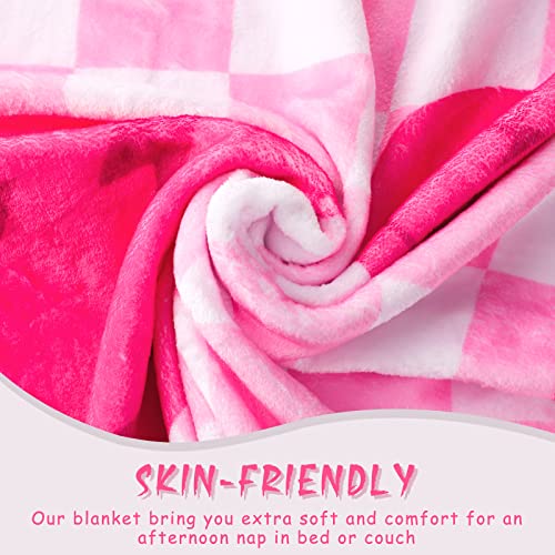 Hot Pink Preppy Throw Blanket Cute Flannel Soft Blanket Plush Cozy Fuzzy Blanket Preppy Bedding Stuff Preppy Room Decor for Dormitory Living Room 50 x 60 (Checkered Smile Face)