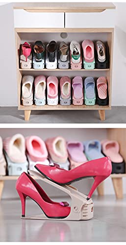 JunJia 10pcs Shoe Slots Organizer Space Saver Shoe Stacker Storage Adjustable Double Deck Rack Holder for Closet-Khaki