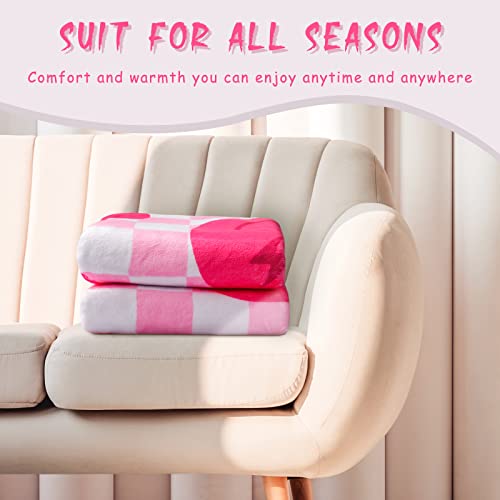 Hot Pink Preppy Throw Blanket Cute Flannel Soft Blanket Plush Cozy Fuzzy Blanket Preppy Bedding Stuff Preppy Room Decor for Dormitory Living Room 50 x 60 (Checkered Smile Face)
