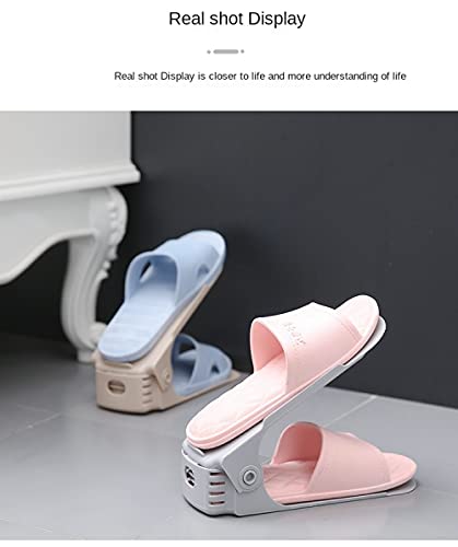 JunJia 10pcs Shoe Slots Organizer Space Saver Shoe Stacker Storage Adjustable Double Deck Rack Holder for Closet-Khaki