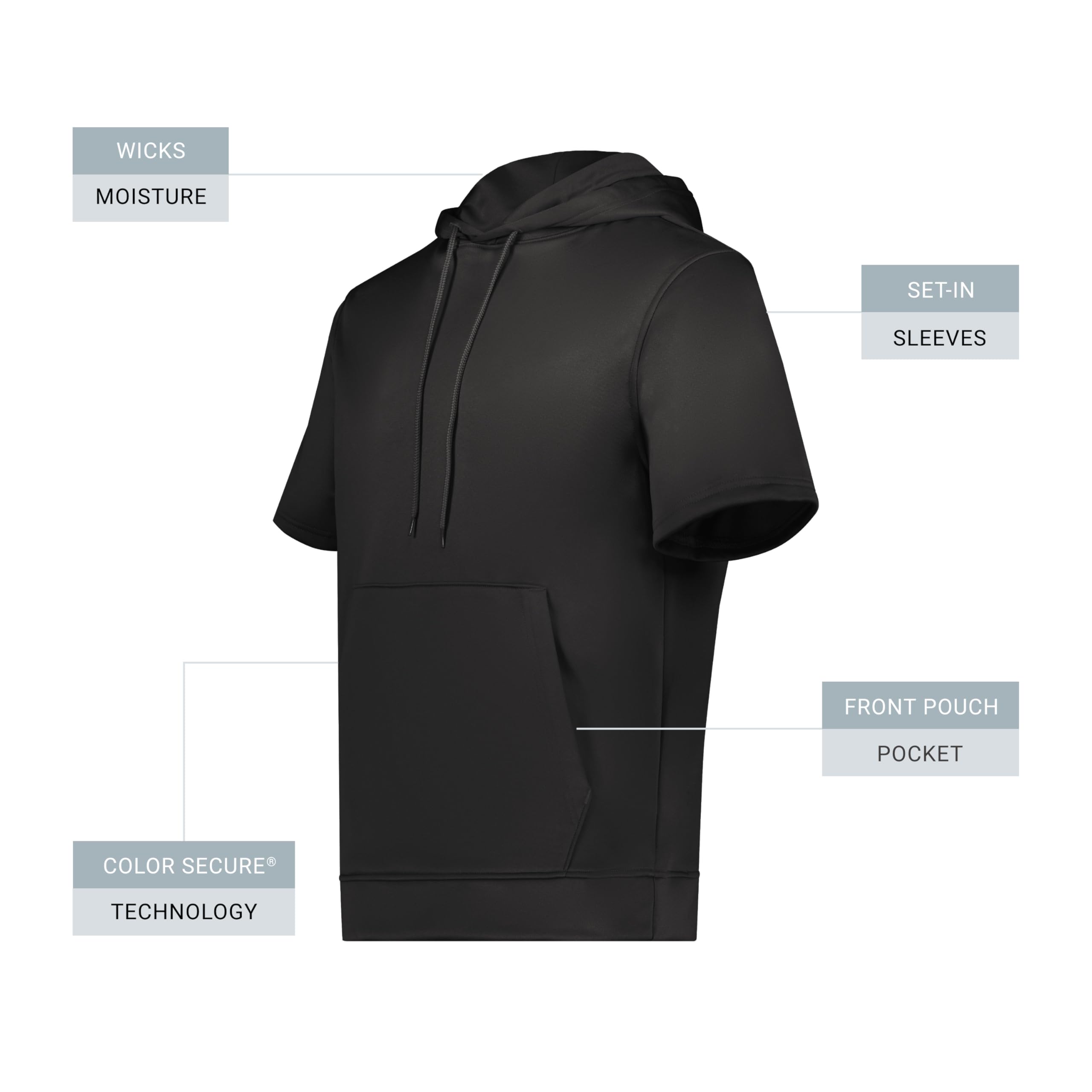 Augusta Sportswear Men's Wicking Fleece Short Sleeve Hoodie, Black, X-Large