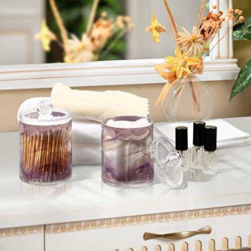 2 Pack Qtip Holder Organizer Dispenser Bright Purple Marble Grunge Bathroom Storage Canister Cotton Ball Holder Bathroom Containers for Cotton Swabs/Pads/Floss