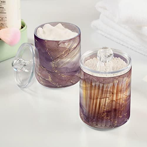 2 Pack Qtip Holder Organizer Dispenser Bright Purple Marble Grunge Bathroom Storage Canister Cotton Ball Holder Bathroom Containers for Cotton Swabs/Pads/Floss