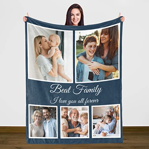 Rsskeoo Custom Blanket with Photo Text Collage Personalized Picture Blankets Throw Blanket, Mothers Day Customized Gifts for Mom, Son, Husband, Grandma from Daughter