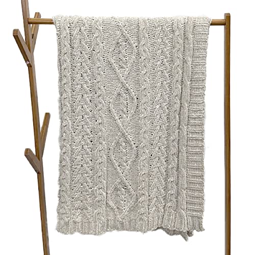 Knitted Luxury Chenille Throw Super Soft Throw Blanket for Sofa Bed All Season Decorative Couch Blanket 50x60 Light Grey