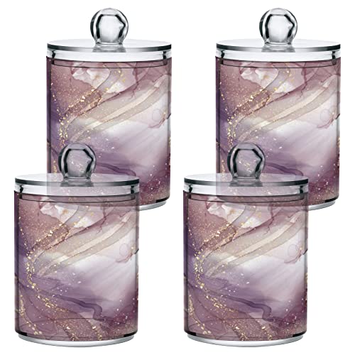2 Pack Qtip Holder Organizer Dispenser Bright Purple Marble Grunge Bathroom Storage Canister Cotton Ball Holder Bathroom Containers for Cotton Swabs/Pads/Floss