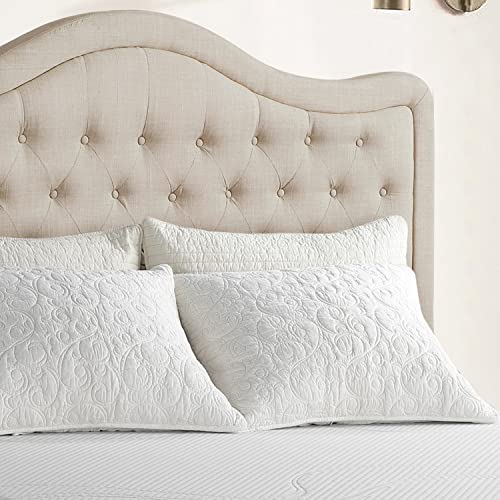 Rosevera Niana Upholstered Tufted Natural Linen Adjustable Headboard Bed with Adjustable Height for Bedroom, King, Wave Top Beige