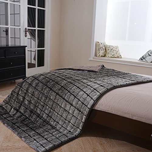 George's Dinosaur Faux Fur Weighted Blanket for Adults 15lbs Queen Size 60''x80''Furry Heavy Blanket Soft and Comfort Like Rabbit Fur with Premium Ceramic Beads (Coffee