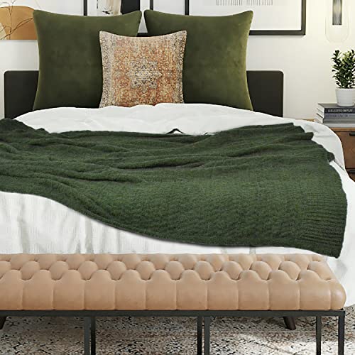Waffle Knit Throw Blanket Super Soft Warm Blanket for Couch Lightweight Blanket for Bed Sofa 60x80 Dark Green