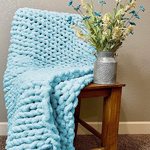 EASTSURE Chunky Knit Blanket Premium Super Soft Warm Knit Blanket Cozy Chenille Blanket for Couch Bed Chair Blue 40"x60"