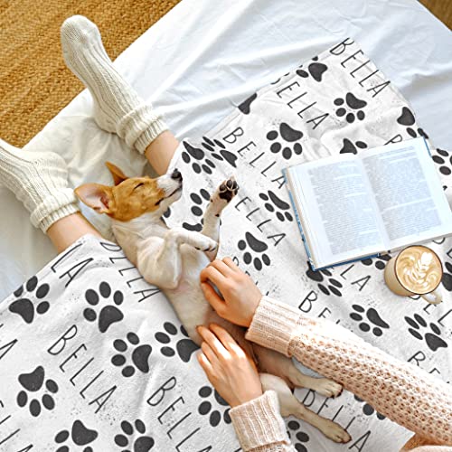 Ecautly Personalized Dog Blanket, Custom Paw Print Dog Blanket with Pets Name, Stuff for Pets, Customized Puppy Blanket with Name, Pets Bereavement/Passing Away Gifts