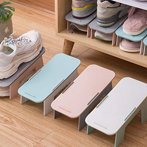 EXCEART White Shoe Cabinet 4pcs Shoe Slots Organizer Stackable Shoe Stacker Plastic Double Deck Shoe Rack Holder Boot Stand Dividers Space Saver for Closet Organization (Grey) Corner Shoe Rack