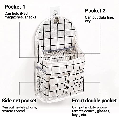 FYY Wall Hanging Storage Caddy Bag, Waterproof Over The Door Closet Organizer Basket with Hook Cotton Linen Storage Caddy Basket Pouch Bag for Bedroom Bathroom Living Room White