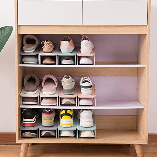EXCEART White Shoe Cabinet 4pcs Shoe Slots Organizer Stackable Shoe Stacker Plastic Double Deck Shoe Rack Holder Boot Stand Dividers Space Saver for Closet Organization (Grey) Corner Shoe Rack