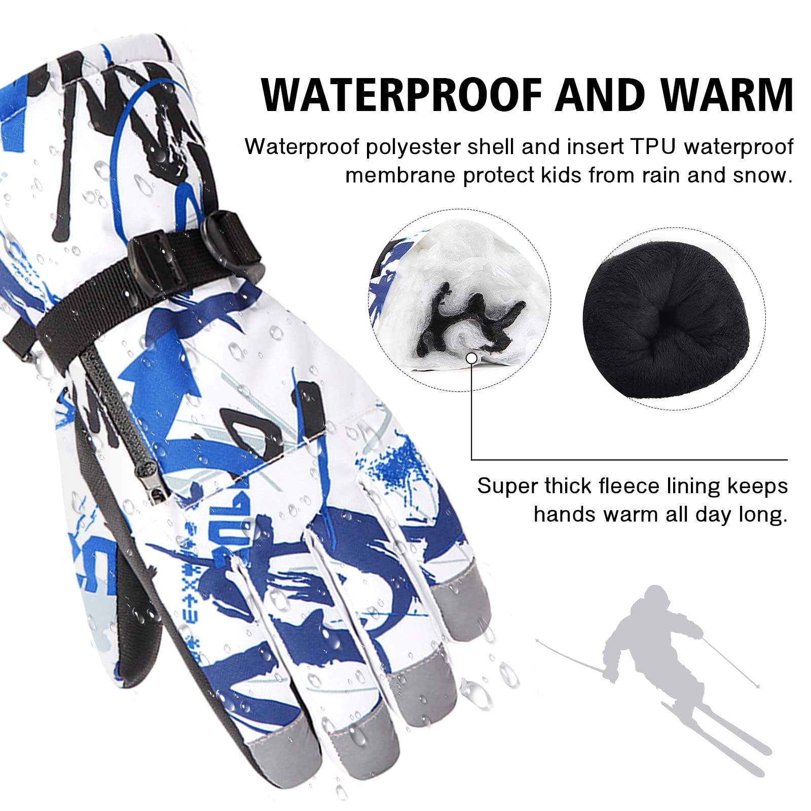 Kids Winter Gloves Waterproof Touchscreen Snow Ski Snowboard Gloves Boys Girls Toddler Windproof 01 Black Medium