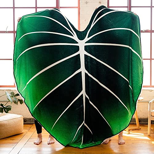 Large Leaf Blanket Green Plant Throw Blankets Soft Fuzzy Leaf Shaped Flannel Throw Decorative Blanket for Plant Lovers Bed Couch Sofa Car