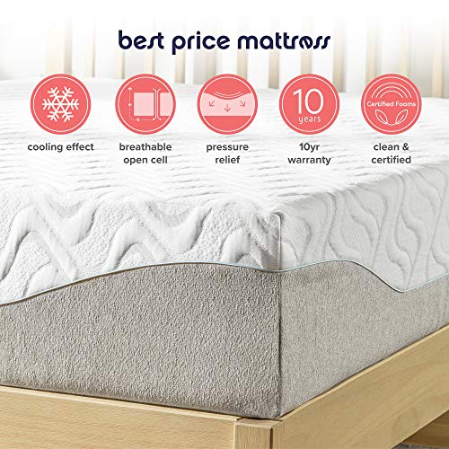 Best Price Mattress 11" Gel Infused Memory Foam Mattress, King Whtie