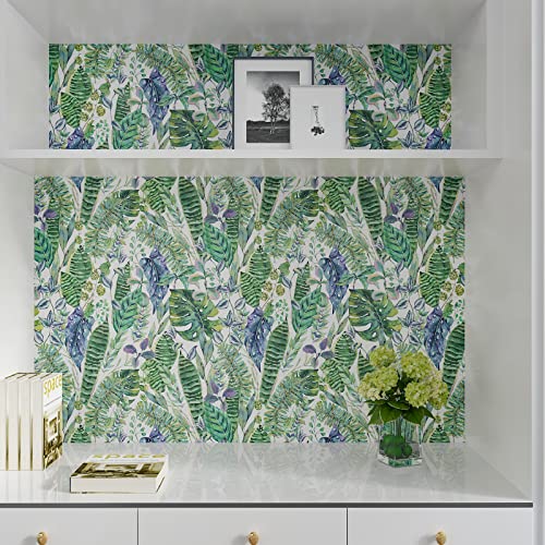 CHIHUT Green Leaf Wallpaper Peel and Stick Tropical Palm Leaf Wallpaper Self Adhesive Removable Greenery Wallpaper Botanical Contact Paper for Cabinets Walls Shelf Liner 17.7”x236” Vinyl Film