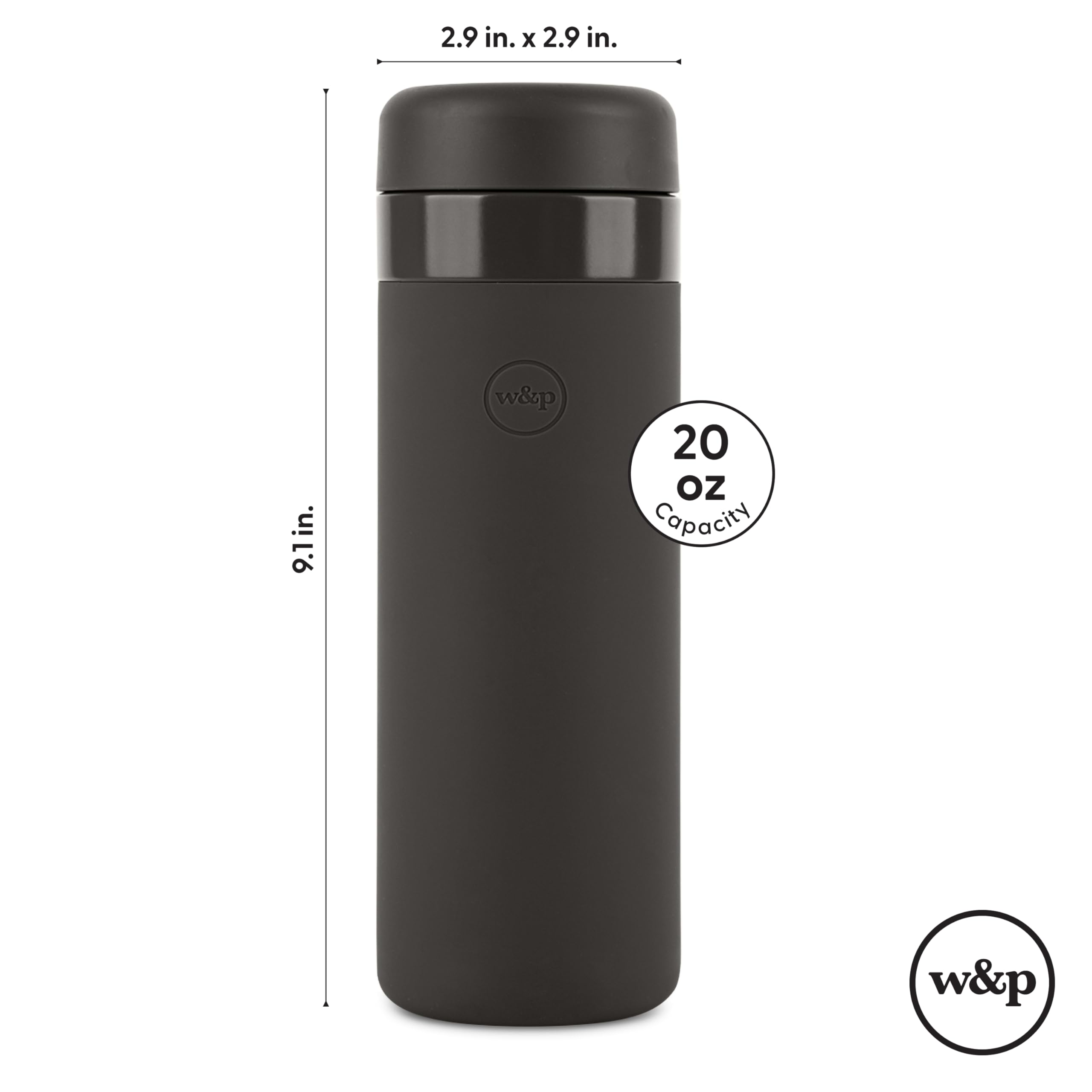 W&P Porter Insulated Bottle 20 oz | Clean Taste Ceramic Coating for Water, Coffee, & Tea | Wide Mouth Vacuum Insulated | Dishwasher Safe, Blush