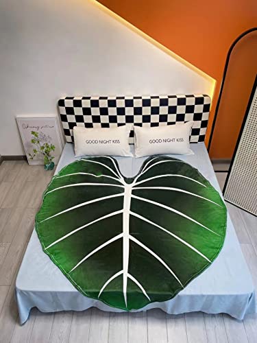 Large Leaf Blanket Green Plant Throw Blankets Soft Fuzzy Leaf Shaped Flannel Throw Decorative Blanket for Plant Lovers Bed Couch Sofa Car