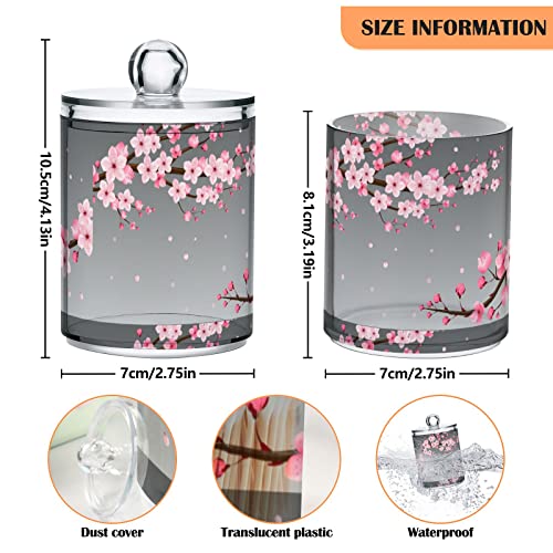 ALAZA Japanese Oriental Cherry Blossom Qtip Holder Organizer Dispenser for Cotton Ball, Cotton Swab, Cotton Round Pads, Floss,Bathroom Canisters Storage Organizer, Vanity Makeup Organizer,2Pack