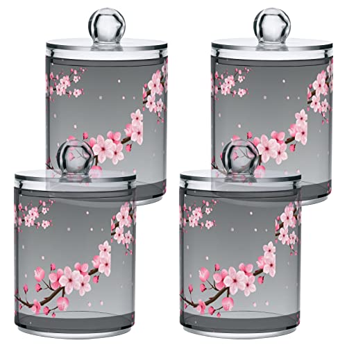 ALAZA Japanese Oriental Cherry Blossom Qtip Holder Organizer Dispenser for Cotton Ball, Cotton Swab, Cotton Round Pads, Floss,Bathroom Canisters Storage Organizer, Vanity Makeup Organizer,2Pack