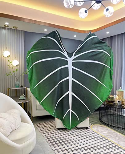 Large Leaf Blanket Green Plant Throw Blankets Soft Fuzzy Leaf Shaped Flannel Throw Decorative Blanket for Plant Lovers Bed Couch Sofa Car