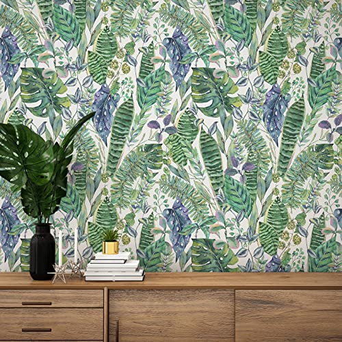 CHIHUT Green Leaf Wallpaper Peel and Stick Tropical Palm Leaf Wallpaper Self Adhesive Removable Greenery Wallpaper Botanical Contact Paper for Cabinets Walls Shelf Liner 17.7”x236” Vinyl Film