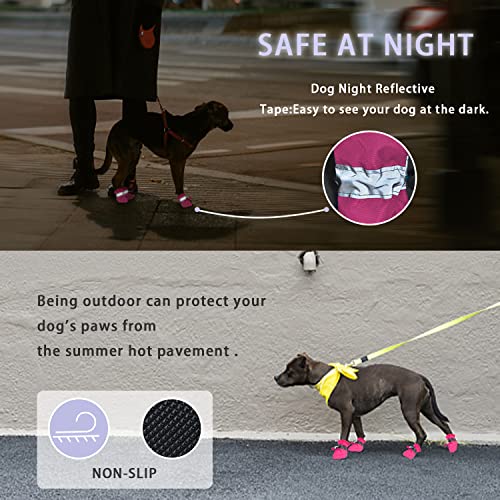 LUZGAT 4PCs Dog Boots Dog Shoes Pow Protector for Summer Hot Pavement for Small Medium Dogs Cat with Non-Slip Sole and Reflective Straps(Pink,Size 1)