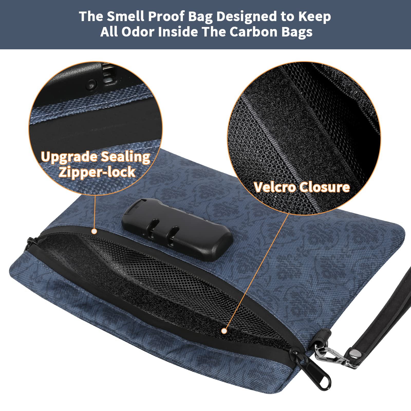 Smell Proof Bag, Smell Proof Stash Box, Smell Proof Containers with Combination Lock, Money Safe Pouch, Odor Proof Case Storage Bags for Travel, Smell Proof Case with Smell Proof Bags (Blue)