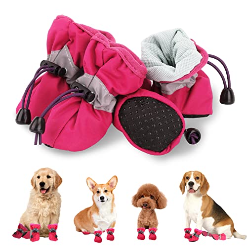 LUZGAT 4PCs Dog Boots Dog Shoes Pow Protector for Summer Hot Pavement for Small Medium Dogs Cat with Non-Slip Sole and Reflective Straps(Pink,Size 1)