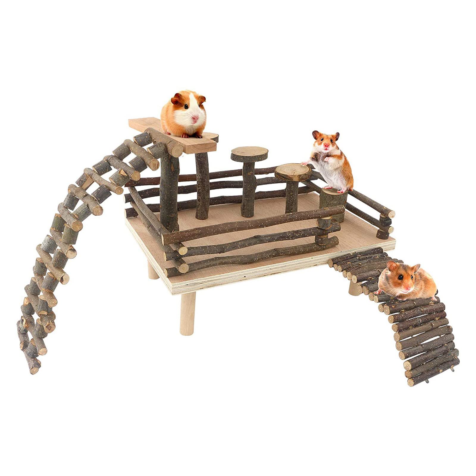 RoseFlower Hamster Playground Wooden Small Animal Activity Toys Set with Wood Ramp Bridge and Climbing Ladder - Platform Cage Toys for Syrian Hamster Mouse Gerbil Chinchilla Rat #2