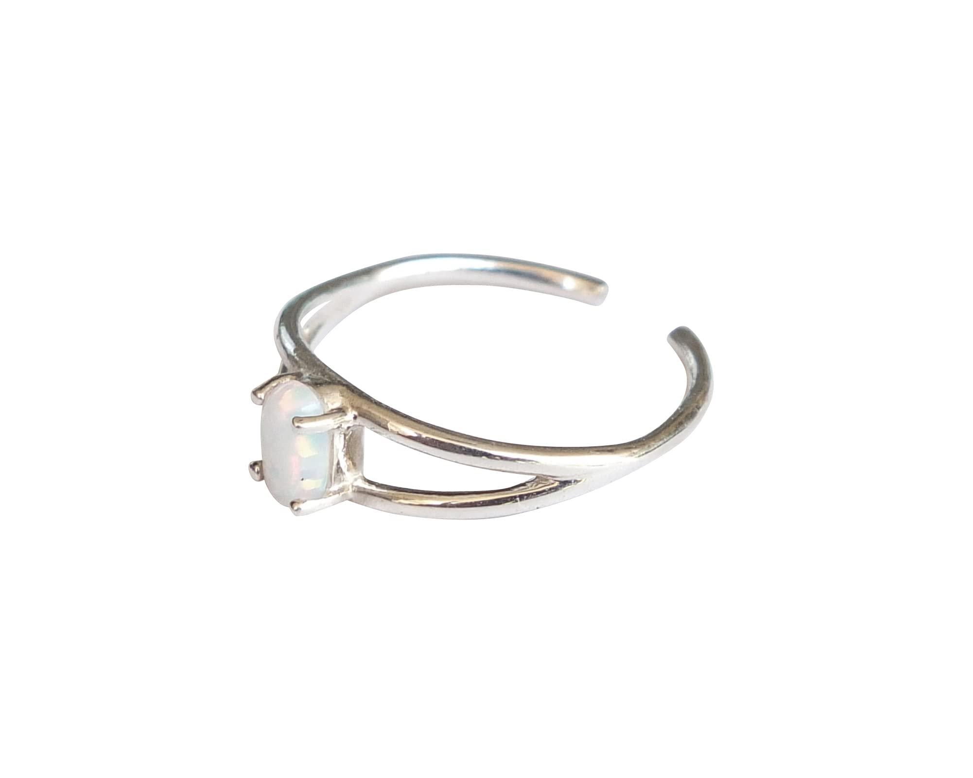 Handmade Silver & Oval 5x3mm White Opal Gemstone Adjustable Toe Ring, 925 Sterling Silver, Double Band Classic Stone Toe, Pinky or Knuckle Rings for Women, By MiYa Jewelry Creations
