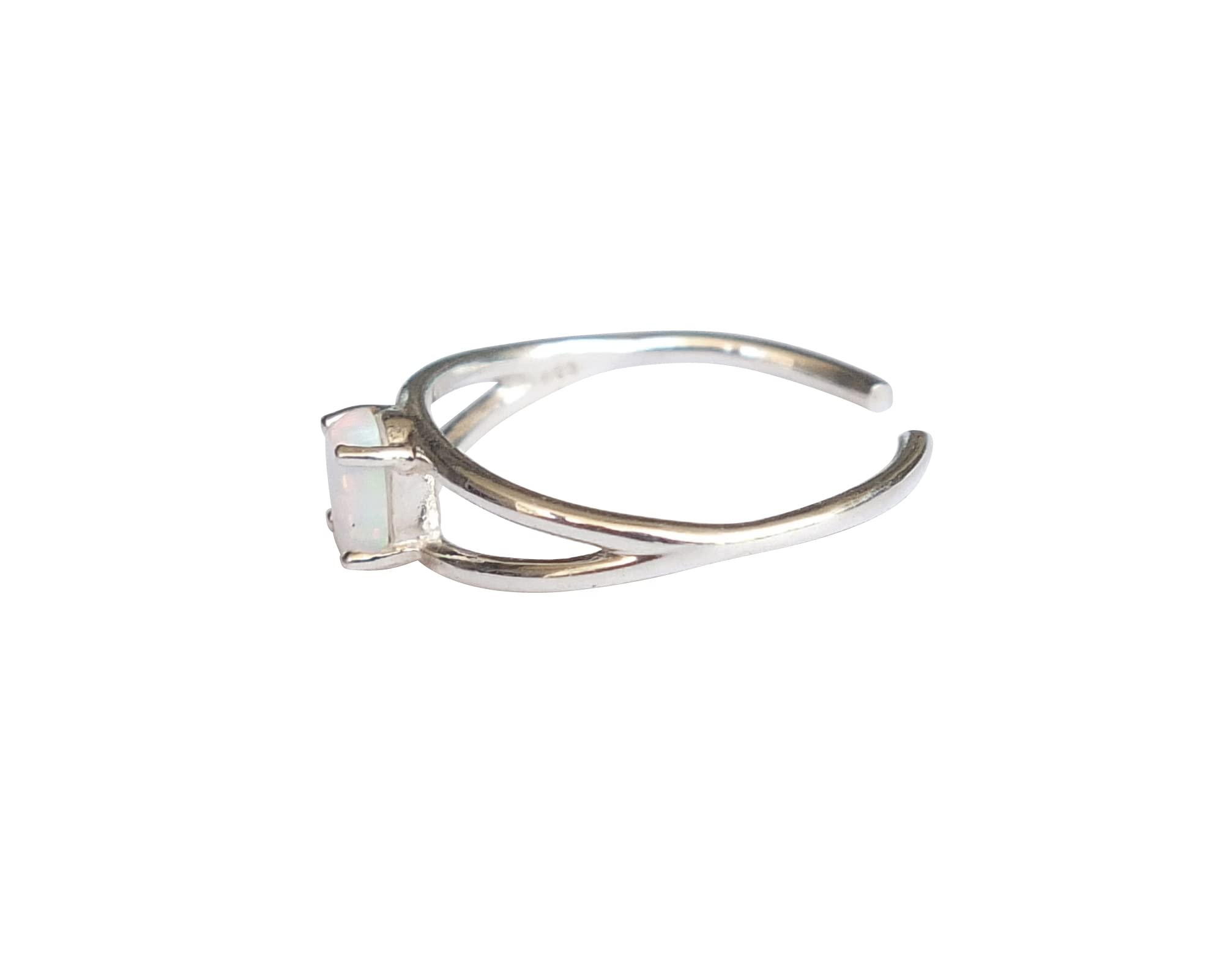 Handmade Silver & Oval 5x3mm White Opal Gemstone Adjustable Toe Ring, 925 Sterling Silver, Double Band Classic Stone Toe, Pinky or Knuckle Rings for Women, By MiYa Jewelry Creations
