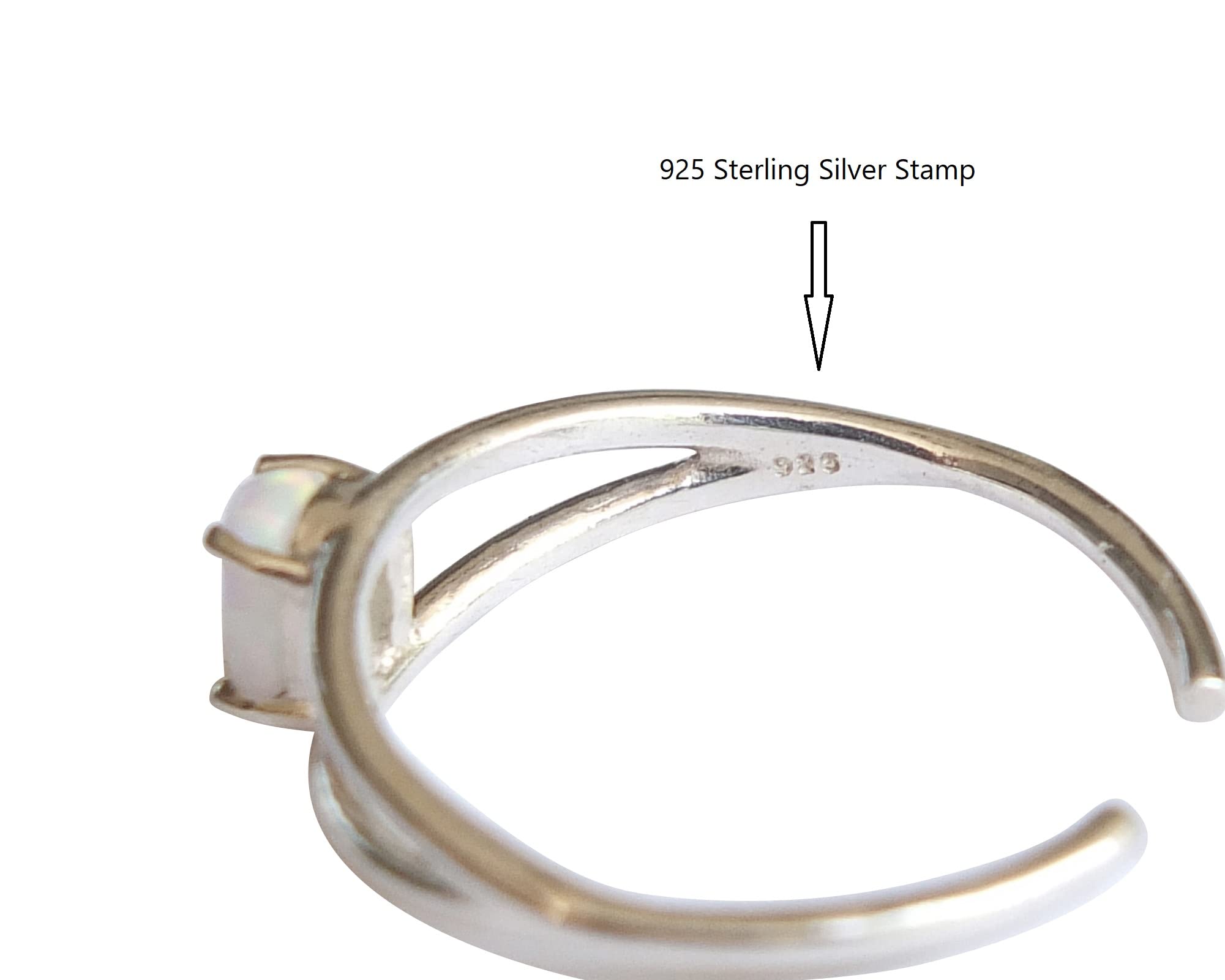 Handmade Silver & Oval 5x3mm White Opal Gemstone Adjustable Toe Ring, 925 Sterling Silver, Double Band Classic Stone Toe, Pinky or Knuckle Rings for Women, By MiYa Jewelry Creations