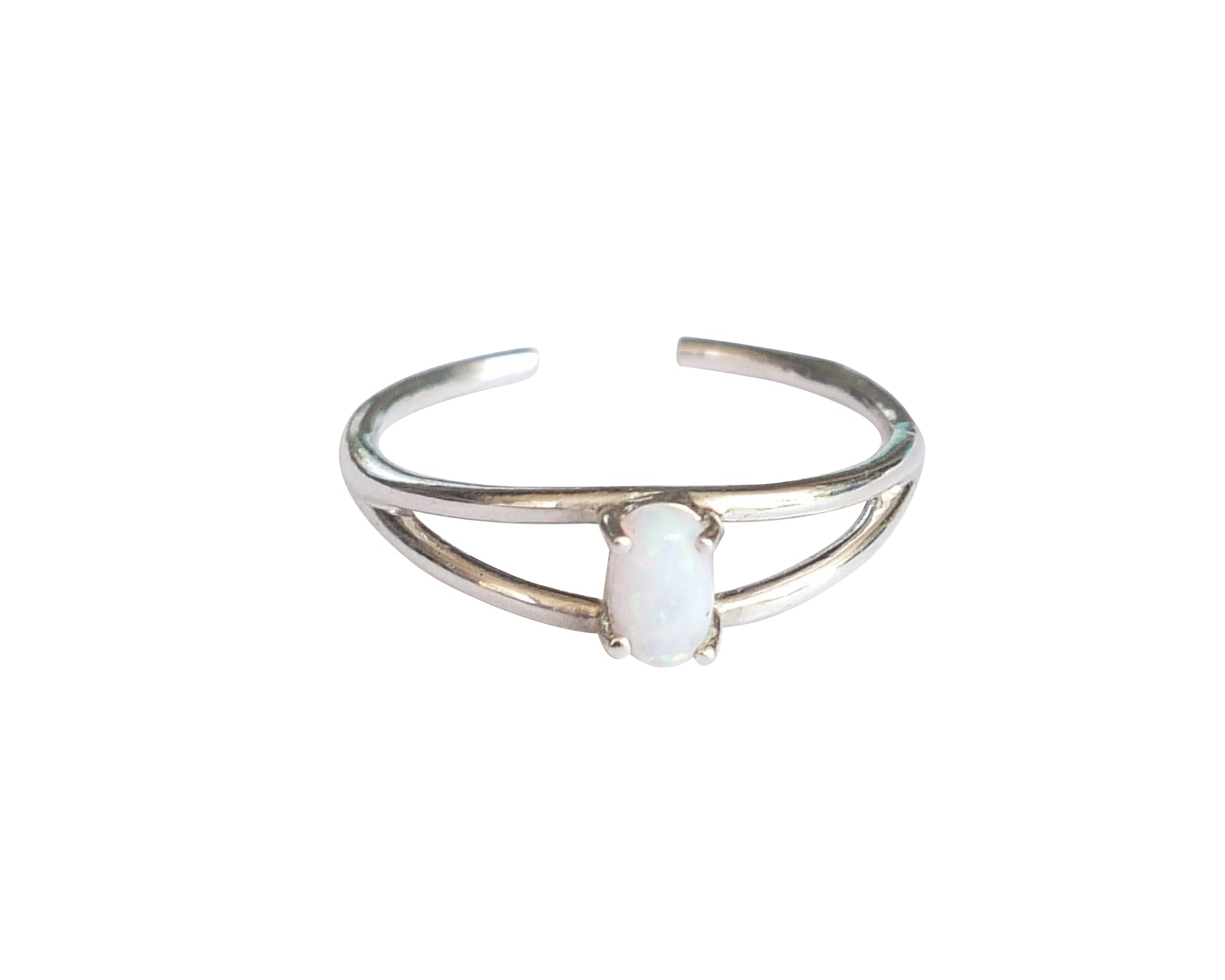 Handmade Silver & Oval 5x3mm White Opal Gemstone Adjustable Toe Ring, 925 Sterling Silver, Double Band Classic Stone Toe, Pinky or Knuckle Rings for Women, By MiYa Jewelry Creations