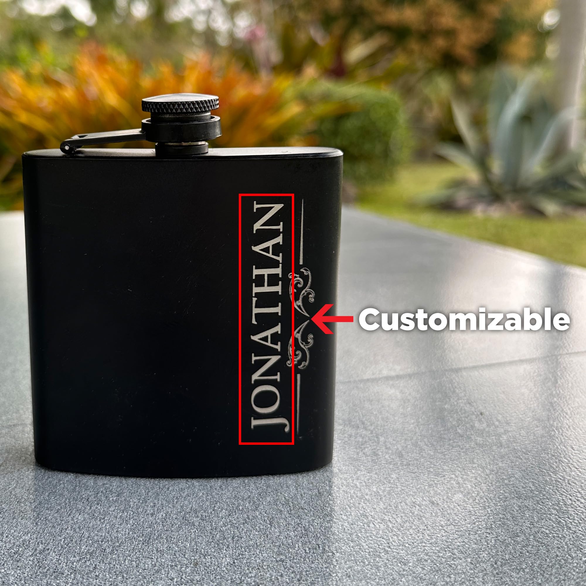 Klin Living Personalized Custom Flask for Men, Groomsmen Flask, Engraved for Men, Women, Groom, Personalized Groomsmen Gifts, 6 oz with Mini Funnel (1)