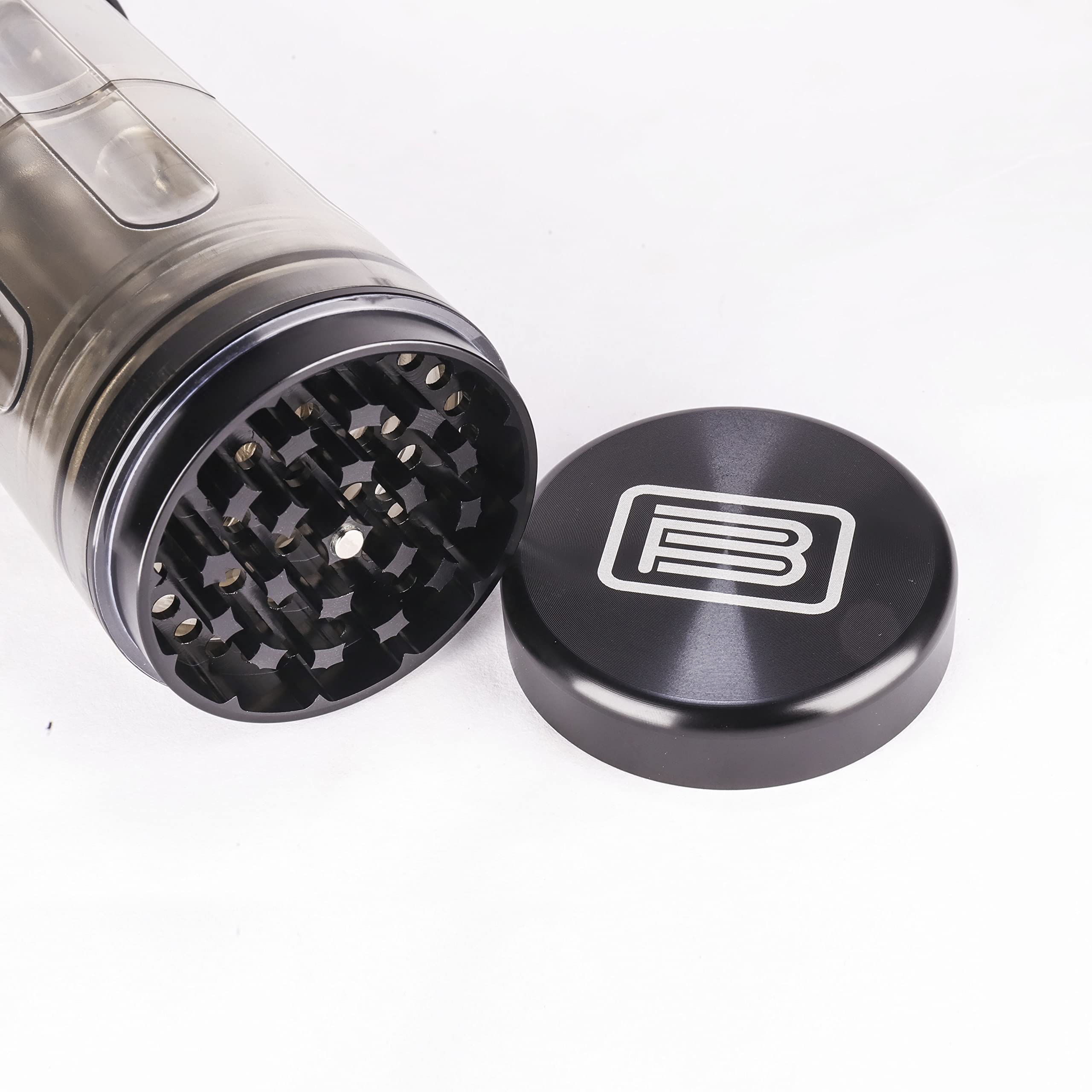 Free Boy 2.8’‘Large Aluminium Herb Grinder Transparent Cone Loader & Stasher 3 in 1,One or Six Cone Filling at time Convenient, Durable Grinders, Grind and Stash Spice(Broom& Brush) Black