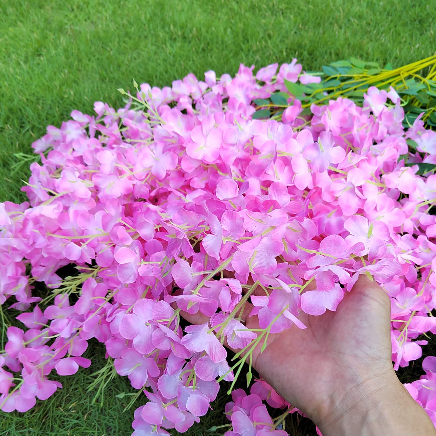 AITISOR 24 Pack Artificial Fake Wisteria Vine Ratta (3.75 Feet) Hanging Garland Silk Flowers String Home Party Wedding Decor(Pink)