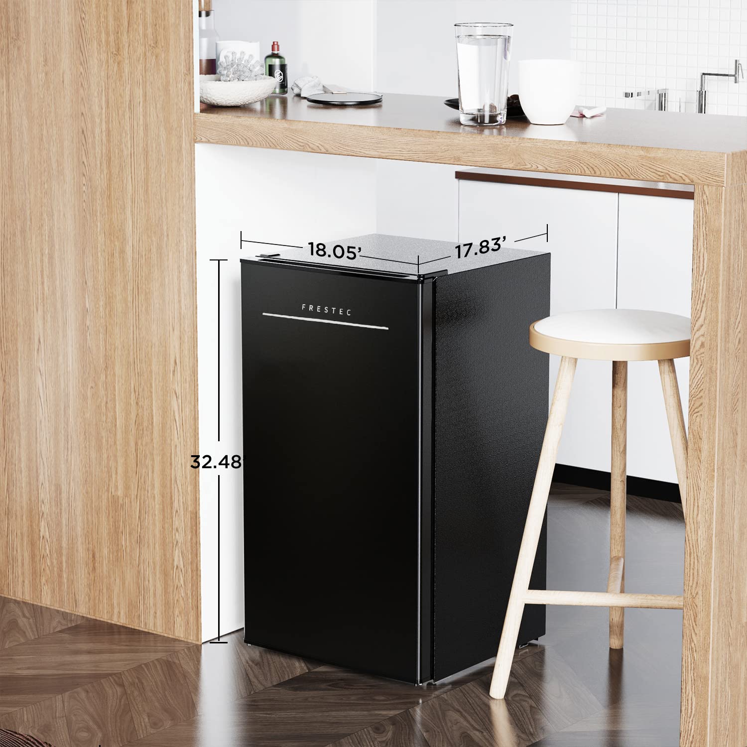 Mini Fridge with Freezer, 3.1 Cu.Ft Single Door Mini Refrigerator with One-touch Easy Defrost, Compact Small Refrigerator for Dorm, Bedroom, Office, Energy Saving, Black