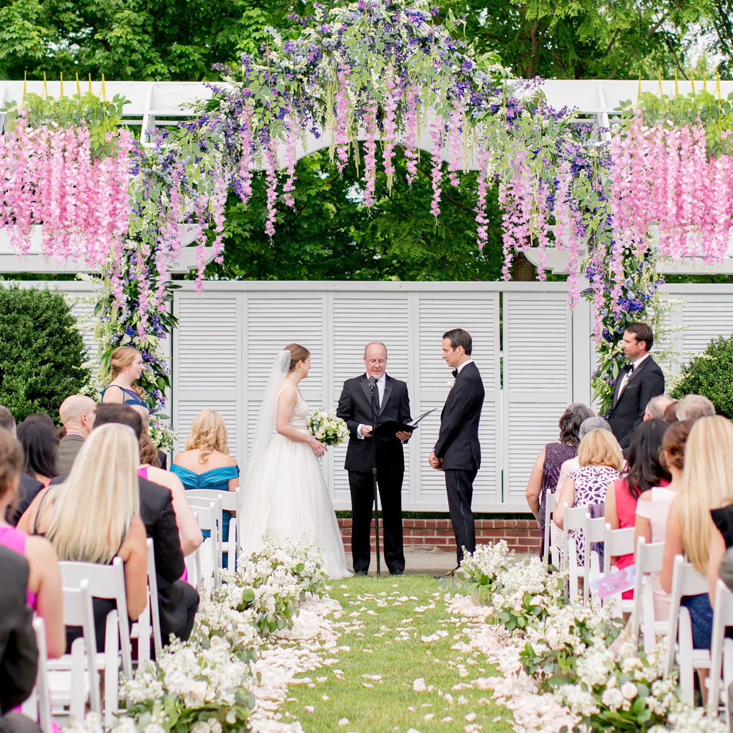 AITISOR 24 Pack Artificial Fake Wisteria Vine Ratta (3.75 Feet) Hanging Garland Silk Flowers String Home Party Wedding Decor(Pink)