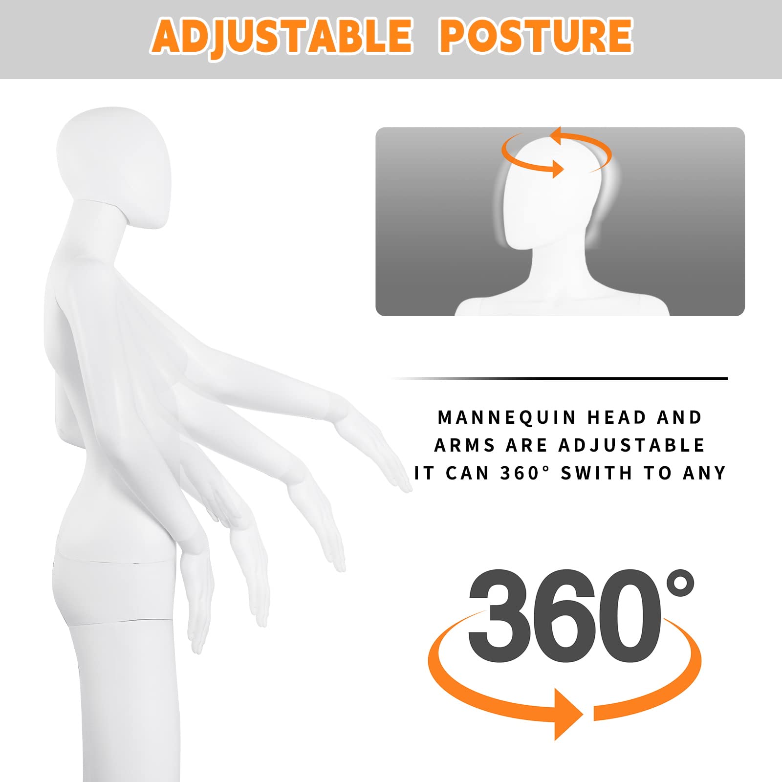 SHAREWIN Female Mannequin Dress Form Mannequin Body Faceless 70 Inches Adjustable Mannequin Dress Model Full Body Plastic Detachable Mannequin Stand Display Mannequin Head Metal Base (White)
