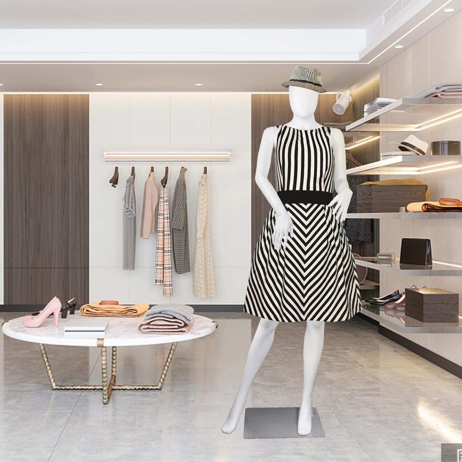 SHAREWIN Female Mannequin Dress Form Mannequin Body Faceless 70 Inches Adjustable Mannequin Dress Model Full Body Plastic Detachable Mannequin Stand Display Mannequin Head Metal Base (White)