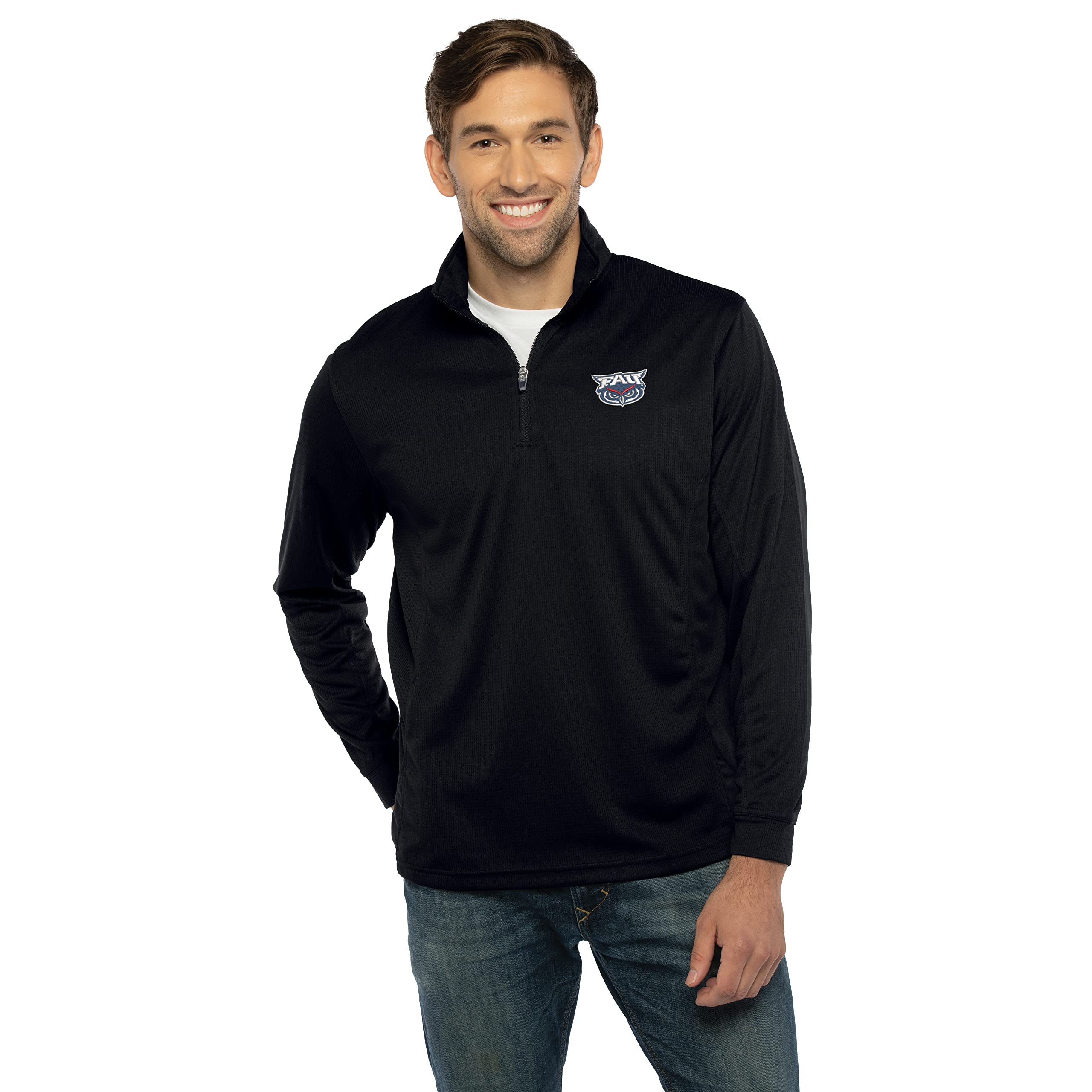 Vantage Apparel Men's Collegiate Micro Mesh Performance Black 1/4 Zip Pullover, Florida Atlantic Owls, Large