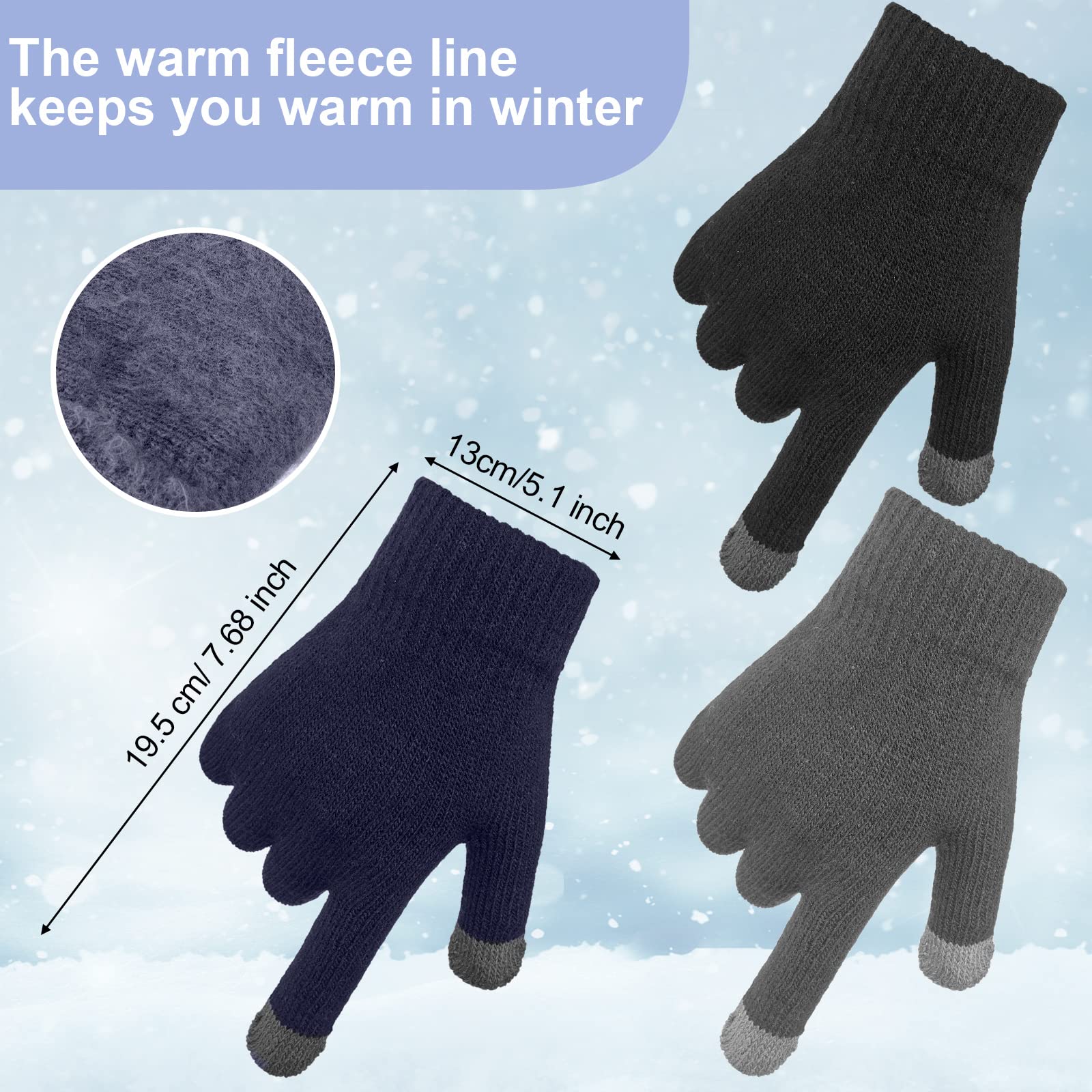 JaGely 9 Pcs Kids Knit Winter Hat Glove Scarf Set Toddler Beanie Cap Warm Neck Warmer Scarf Touchscreen Glove for 5-14 Years(Black, Navy, Gray)