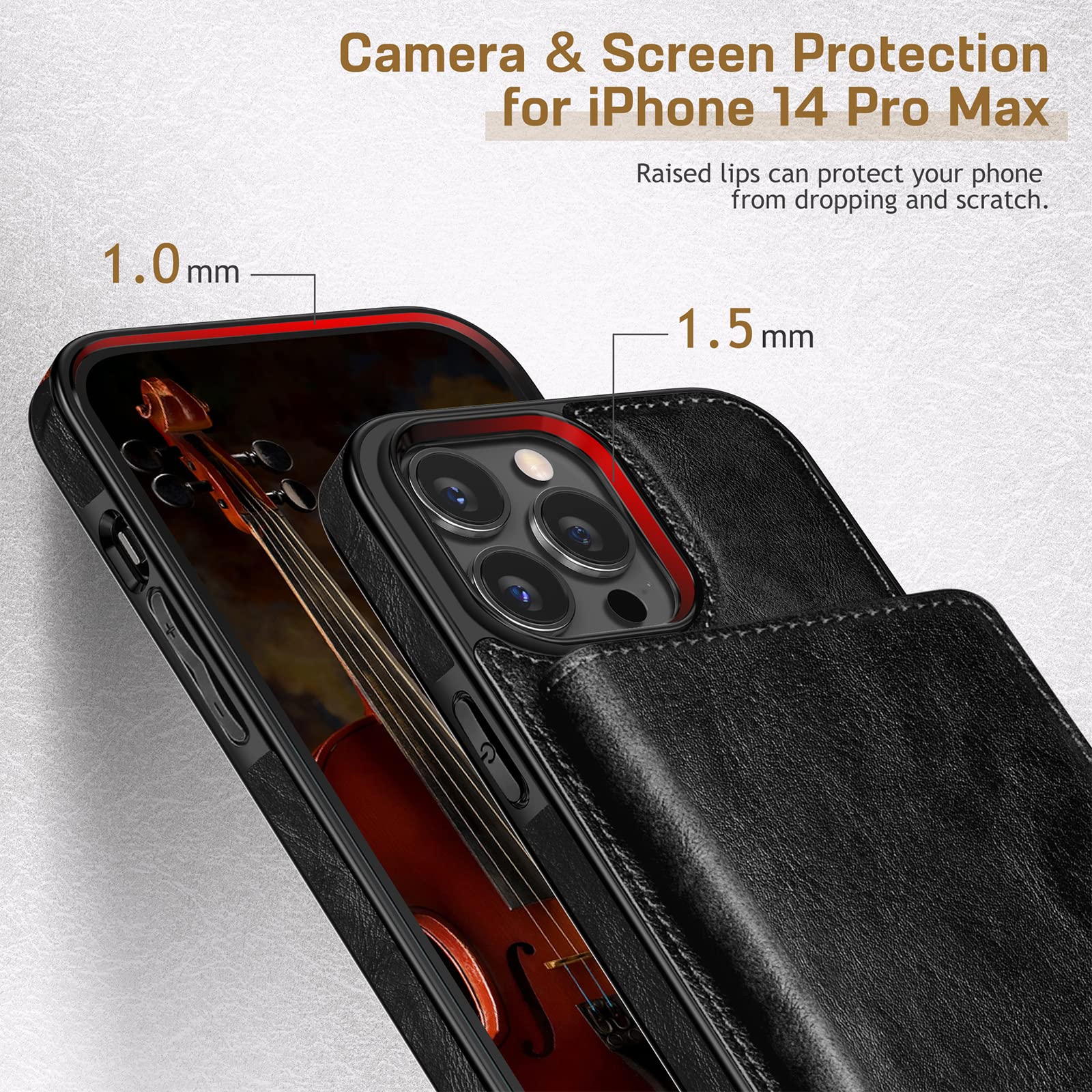 LOHASIC for iPhone 14 Pro Max Wallet Case, Premium Leather Cover Compatible with MagSafe Charger Magnetic Detachable Wallet 5 Card Holder Kickstand Protective Phone Case for Men 6.7 inch - Black