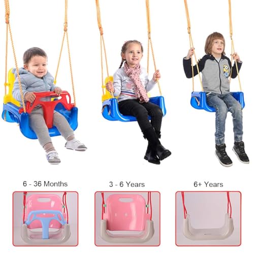 3 in 1 Kids Swing, Swing Seat for Baby/Toddler/Kids, with Adjustable Ropes, Snug & Secure Swing Seat Great for Tree/Swing Set, Indoor, Outdoor, Playground, Background (Green)
