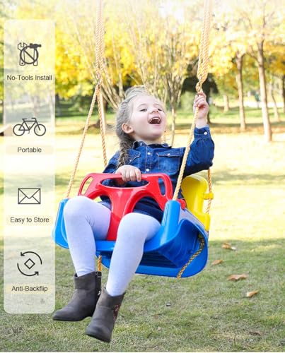 3 in 1 Kids Swing, Swing Seat for Baby/Toddler/Kids, with Adjustable Ropes, Snug & Secure Swing Seat Great for Tree/Swing Set, Indoor, Outdoor, Playground, Background (Green)