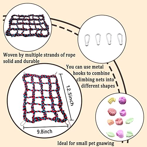 Bird Hemp Rope Net Swing Toy Parrot Perch Climbing Ladder Hanging Hammock with 10 Random Lava Block Stone Small Animal Cage Accessories for Cockatiel Budgie Lovebirds Canaries